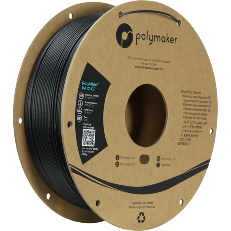Polymaker PolyMide PA12-CF Black 500g Couleur Noir Diamètre 1.75 mm Poids 500g